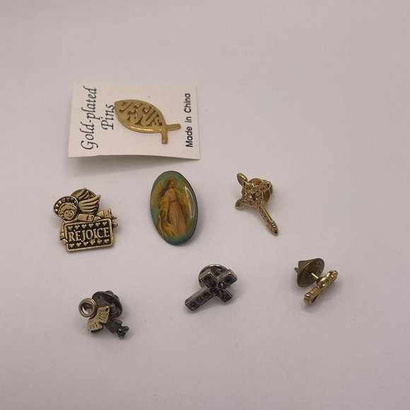 Jewelry | Lot Of 7 Brooch Tack Pins Christian Religious Angels Crosses ...